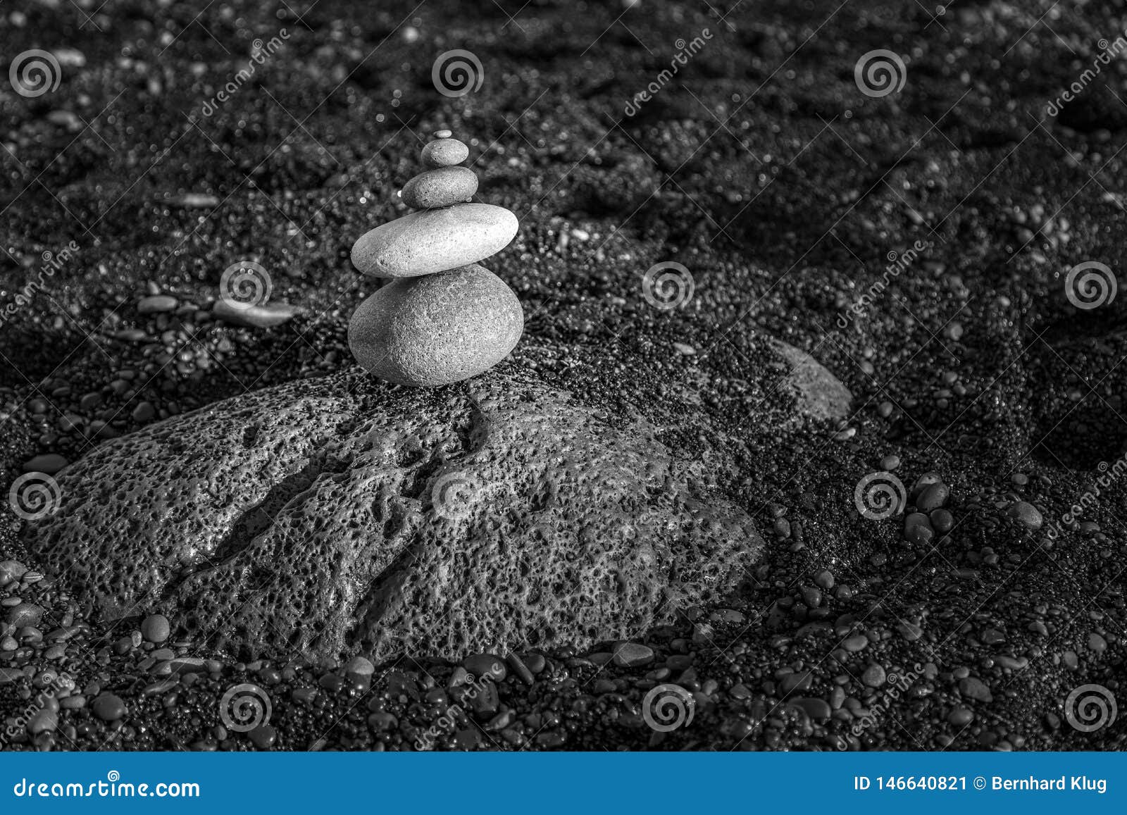 Stone Stack on the Black Sand Beach of Reynisfjara, Iceland Stock Image ...