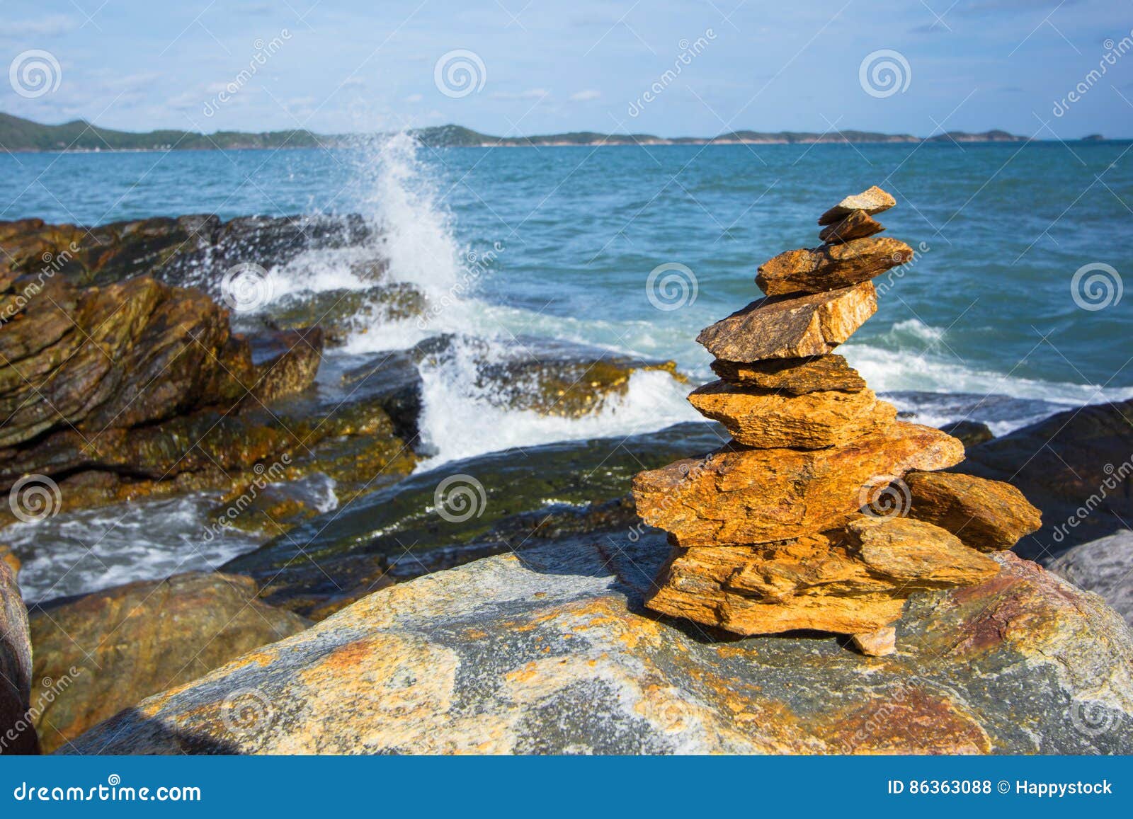 Stone Stack Stable and Wave Splash on Background Stock Photo - Image of ...
