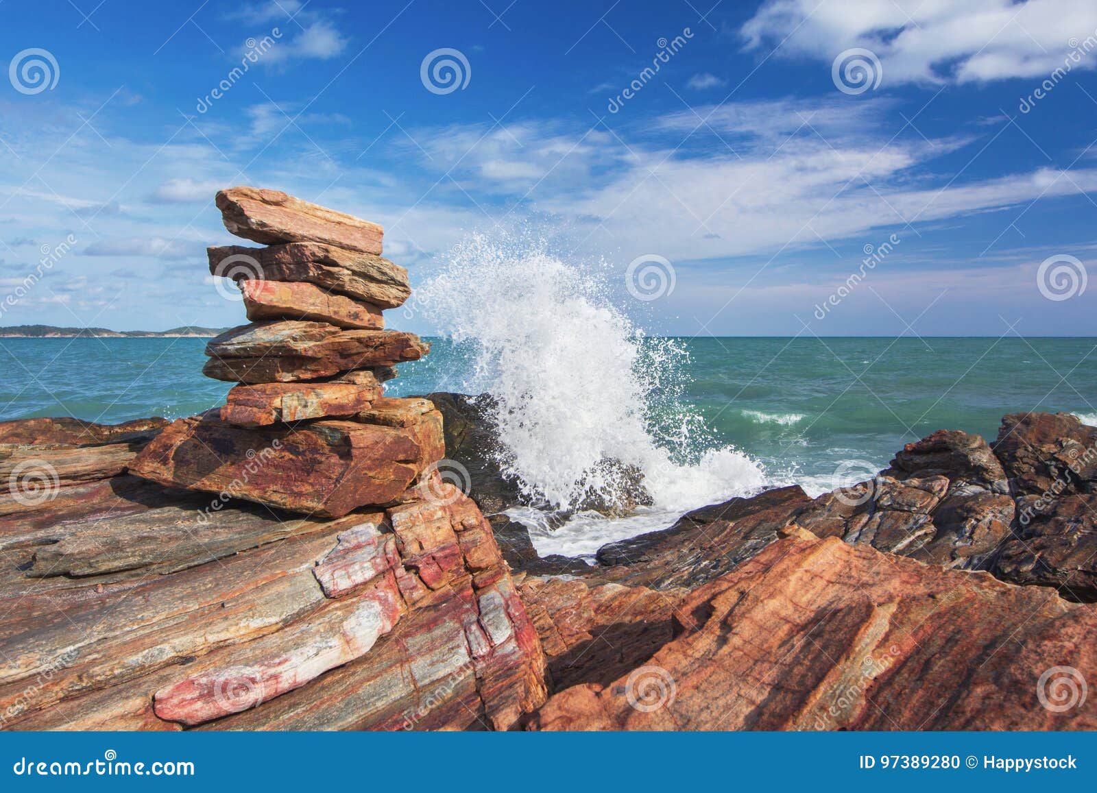 Stone Stack Stable and Wave Splash on Background Stock Photo - Image of ...