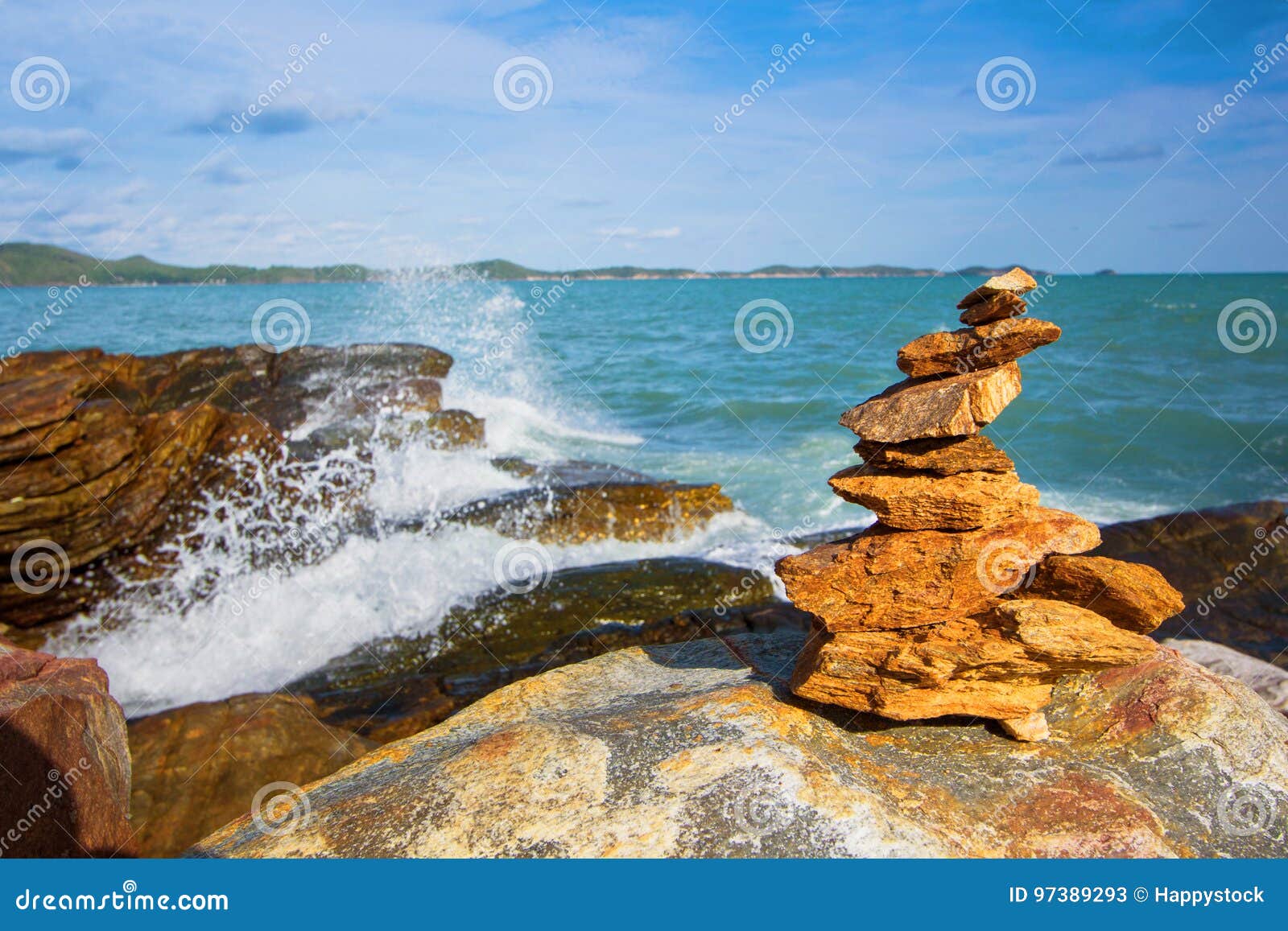 Stone Stack Stable and Wave Splash on Background Stock Image - Image of ...