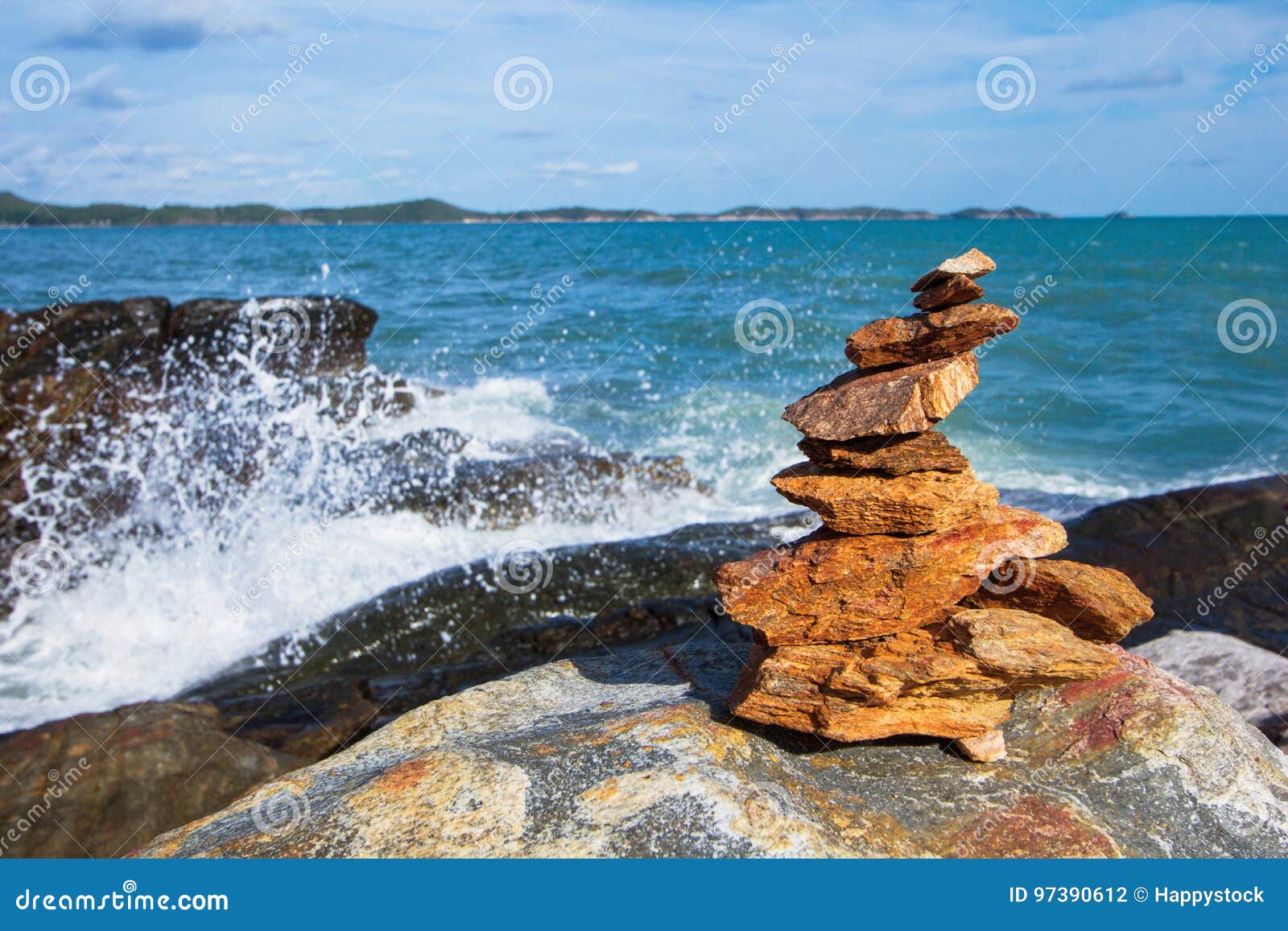 Stone Stack Stable and Wave Splash on Background Stock Photo - Image of ...