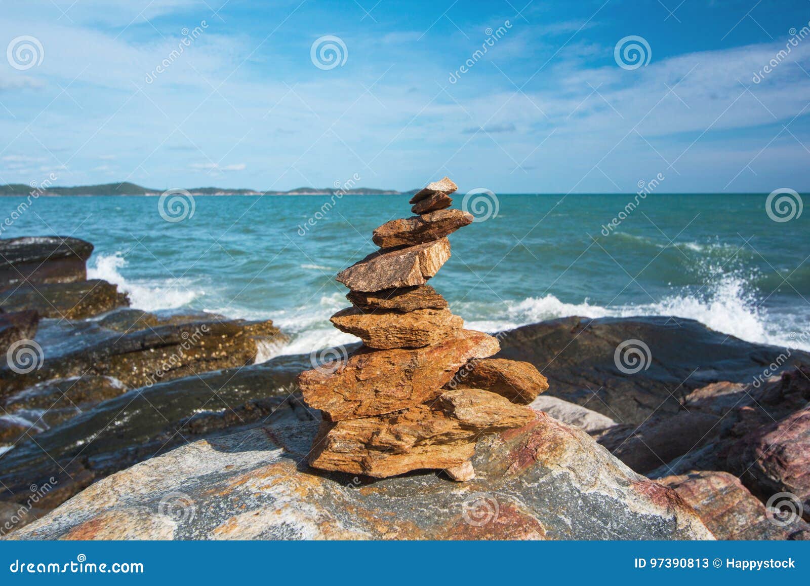 Stone Stack Stable and Wave Splash on Background Stock Image - Image of ...