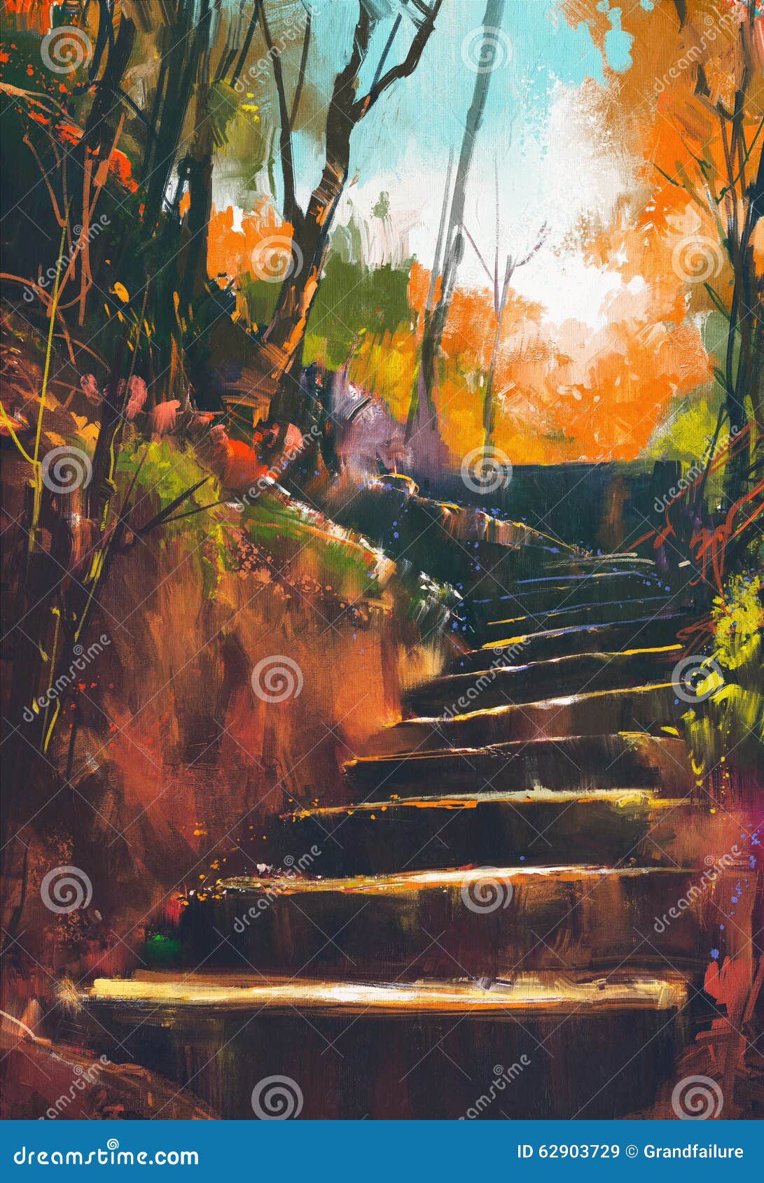 Stone Stair Path in Autumn Forest Stock Image - Image of spring, stone ...
