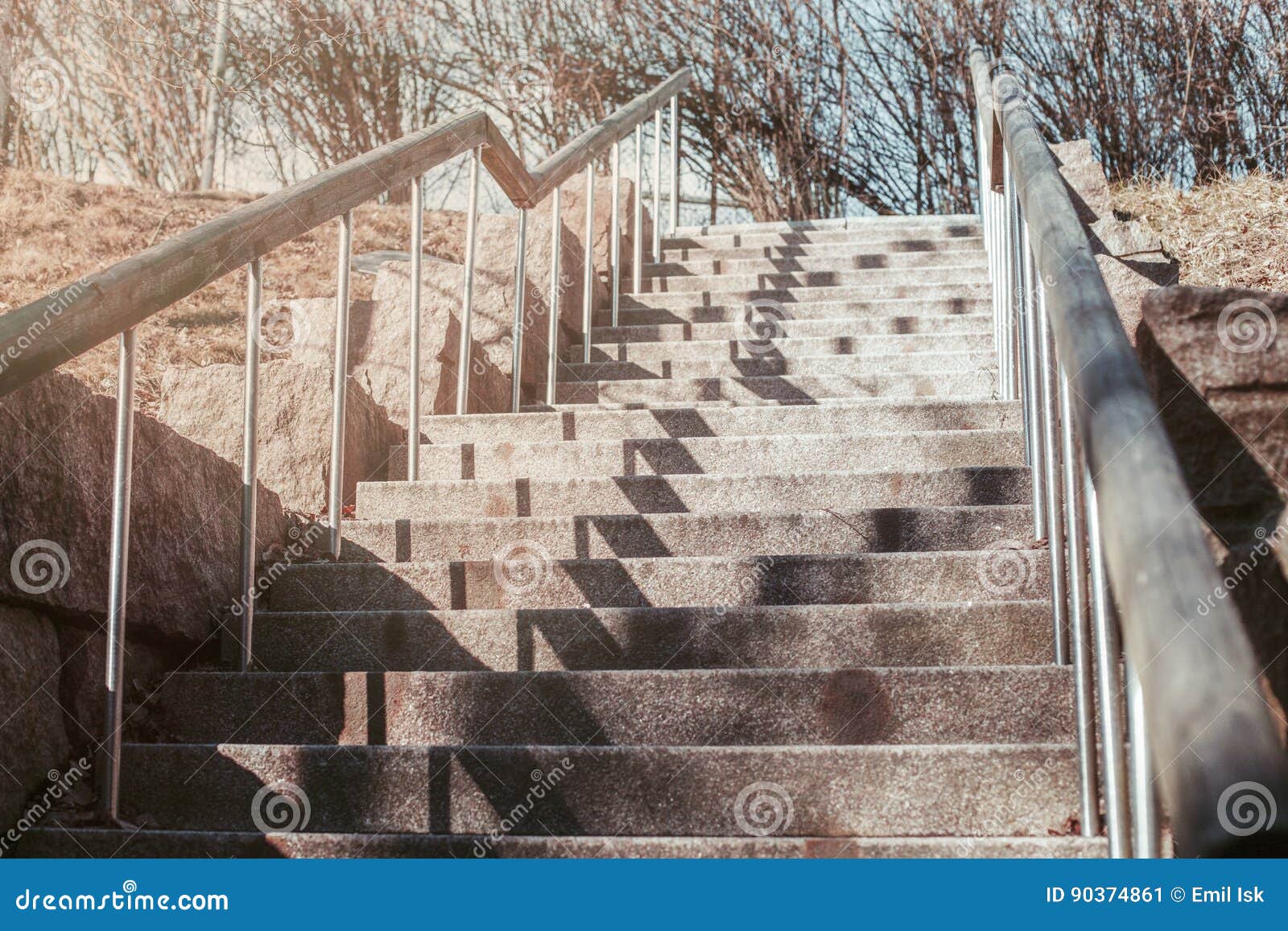 Stone Stair with Railing in the Sun. Stock Image - Image of sunny ...