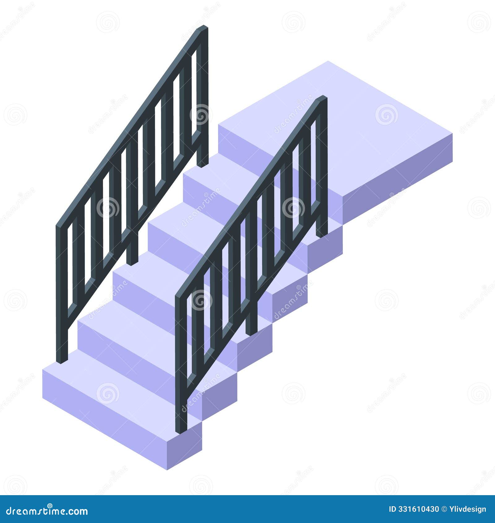Stone Staircase with Metal Railing Going Up Isometric View Stock ...