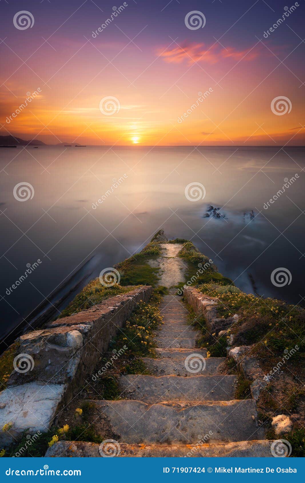 Stone stairs down to sea stock photo. Image of water - 71907424