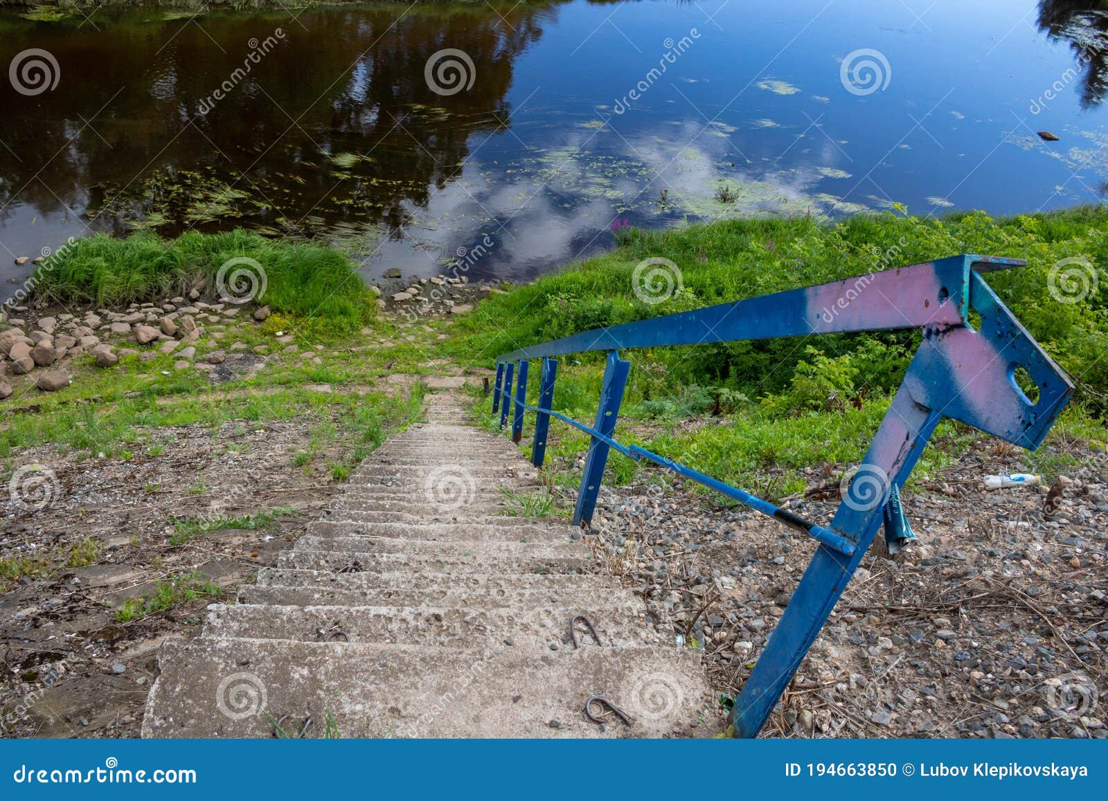 Stone Stairs with Iron Railings Leading To the River Stock Photo ...