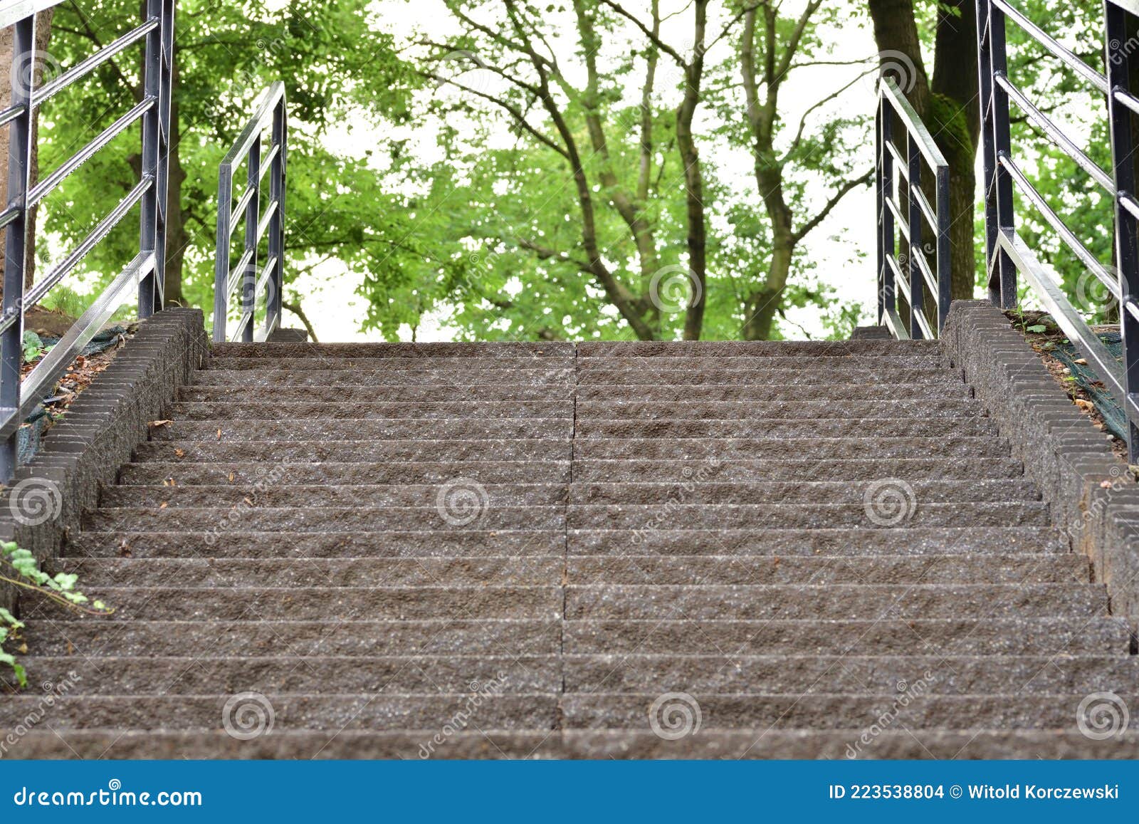 Stone Stairs and Metal Railing in the Park on a Summer Day. Summer ...