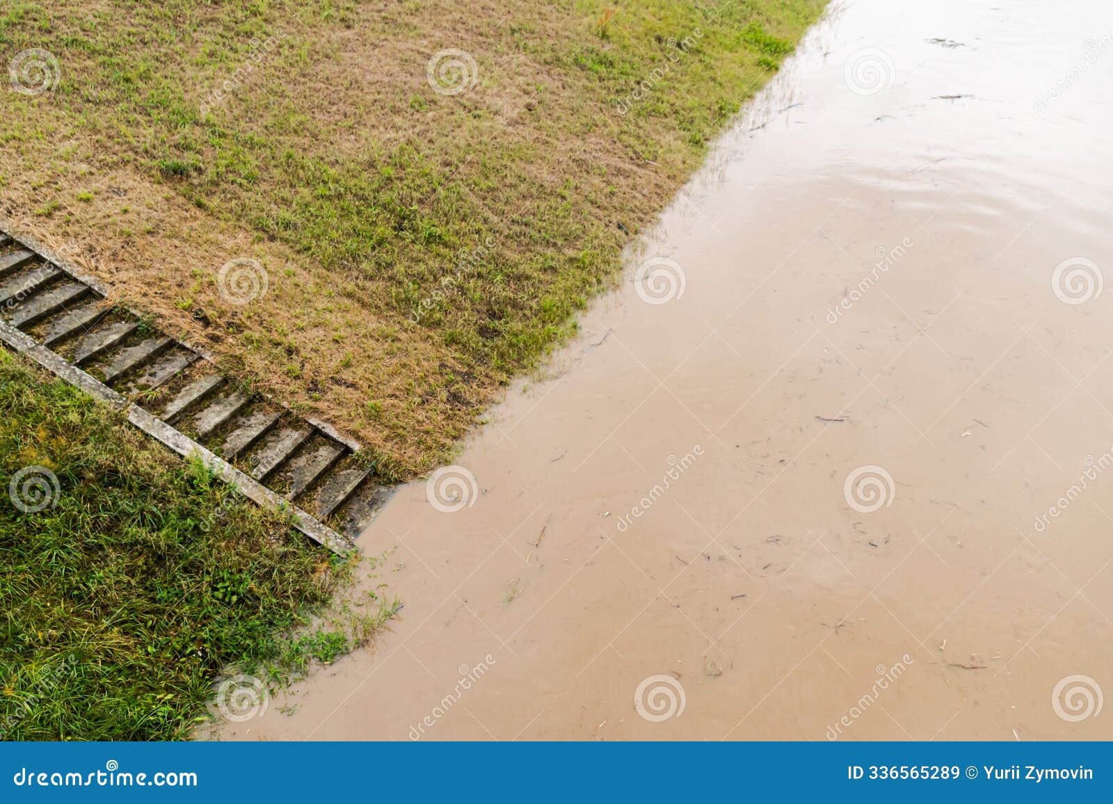 Stone Stairs on a Riverfront of Odra River, Half Covered with Dirty ...