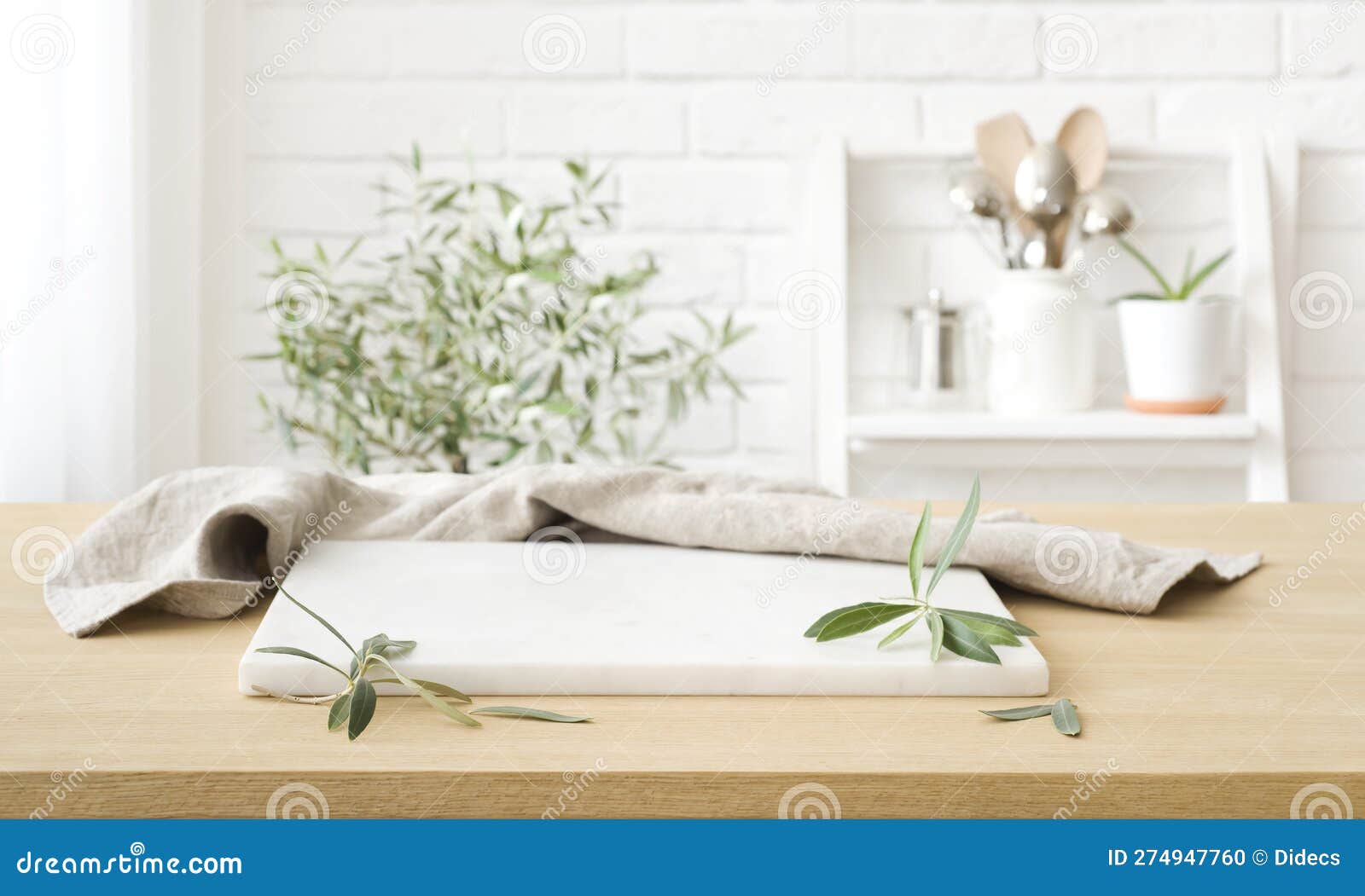 Stone Stand on Table in Kitchen Interior for Product Display Stock ...