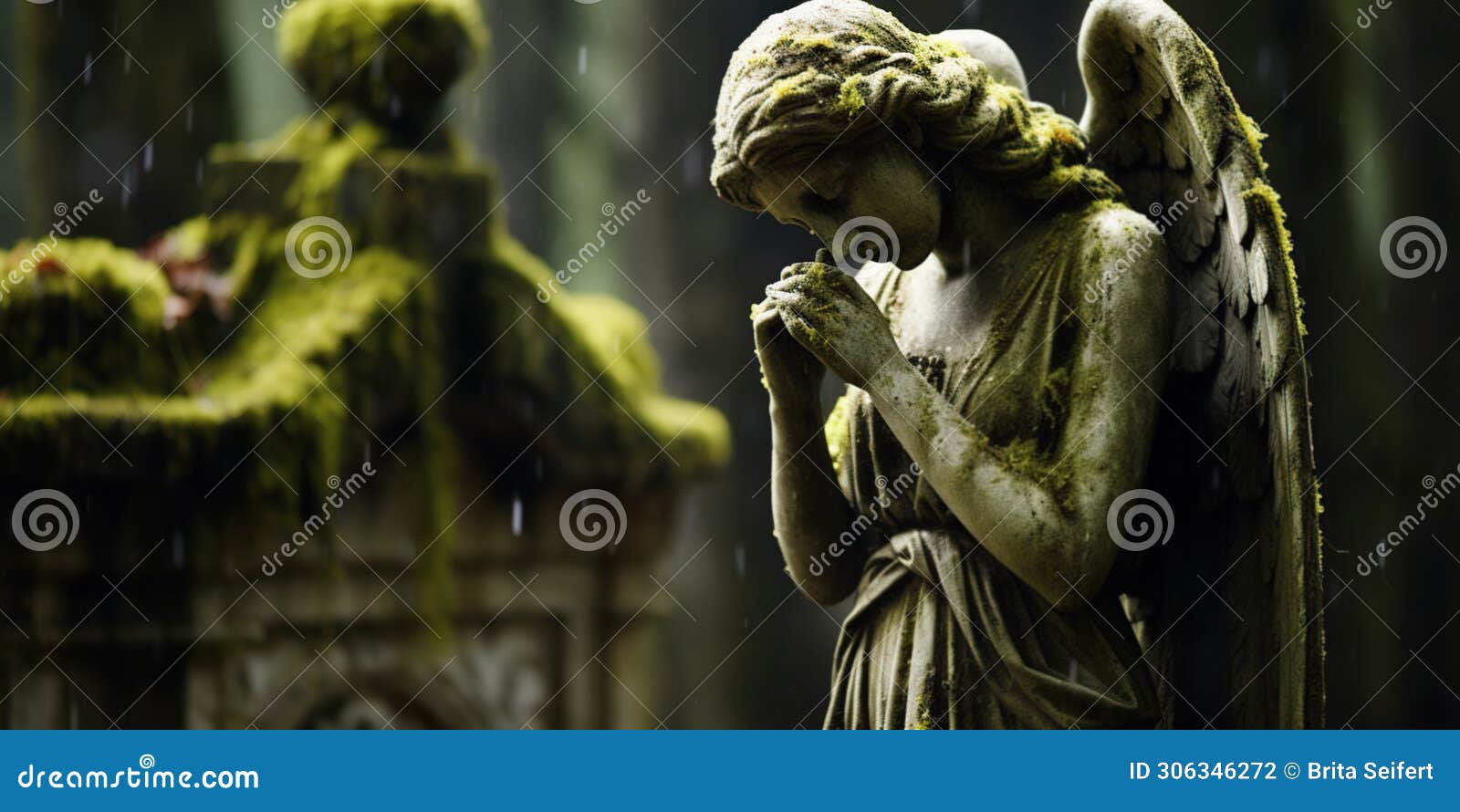 Stone Statue of an Angel Weeping, Set in an Old Cemetery Covered in ...