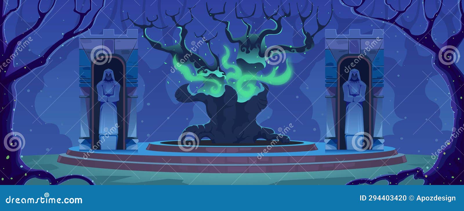 Stone Statues of Monks Guarding a Magical Oak Tree. Phantom Flames ... Stone Statues of Monks Guarding a Magical Oak Tree. Phantom Flames ...