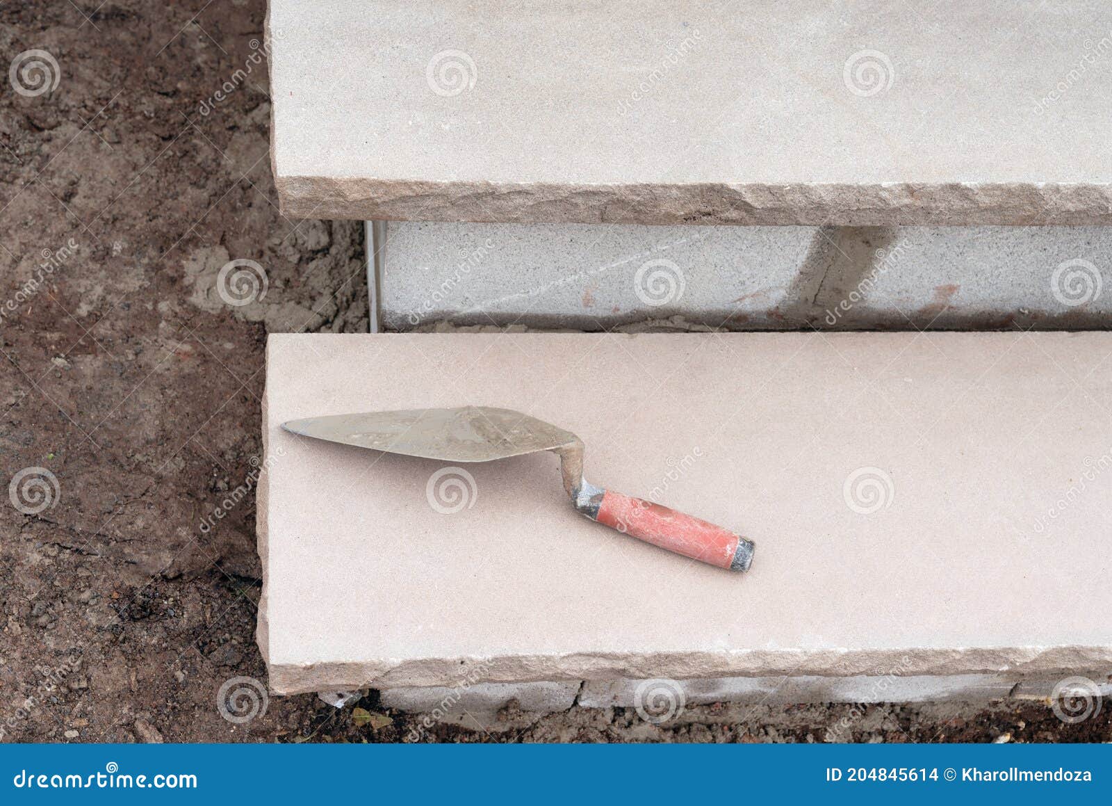 Stone Step, Closeup. Construction Tool. Professional Installation Of A ...