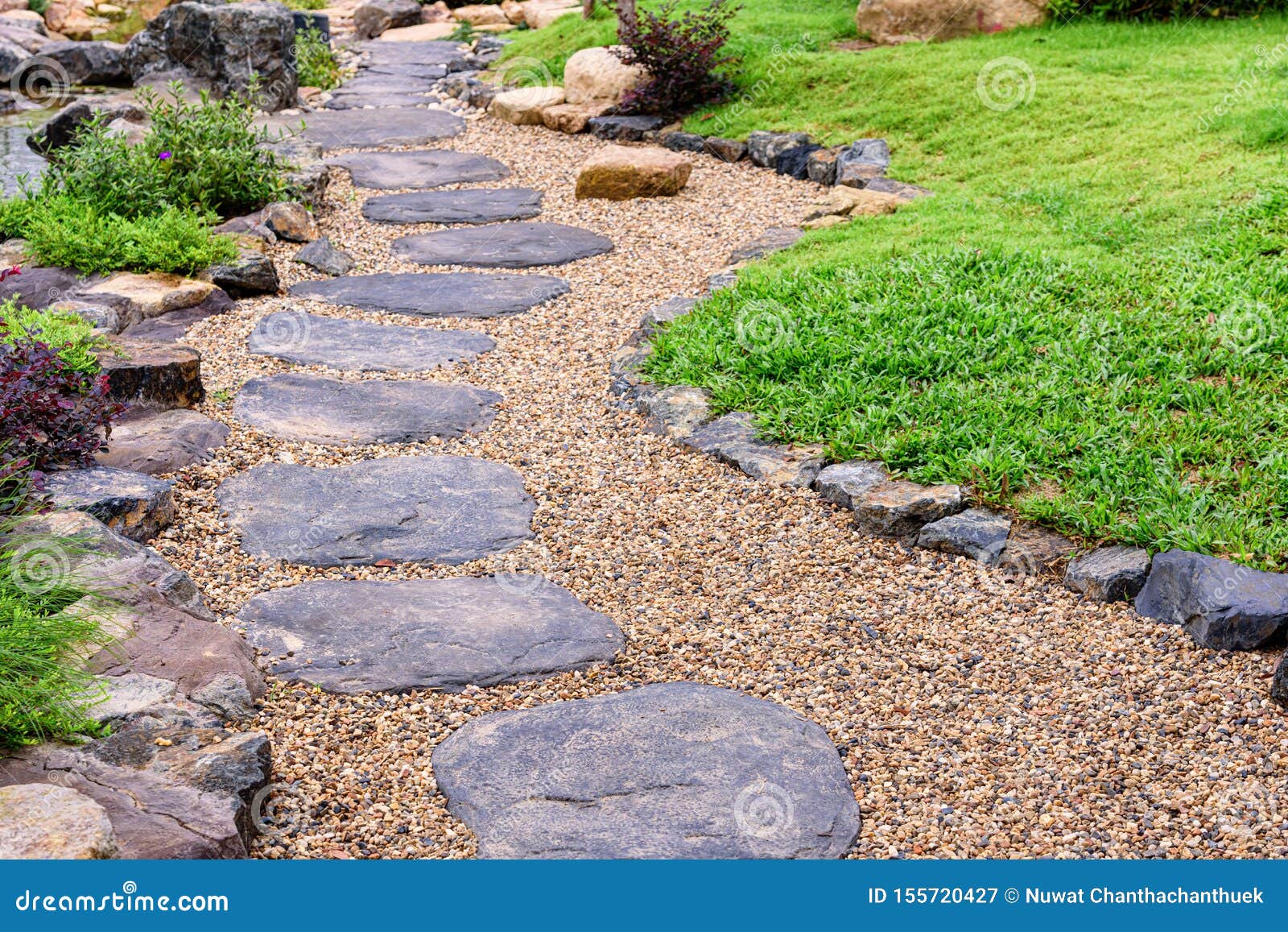Stone Stepping Pathway in a Japanese Style Garden Stock Image - Image ...