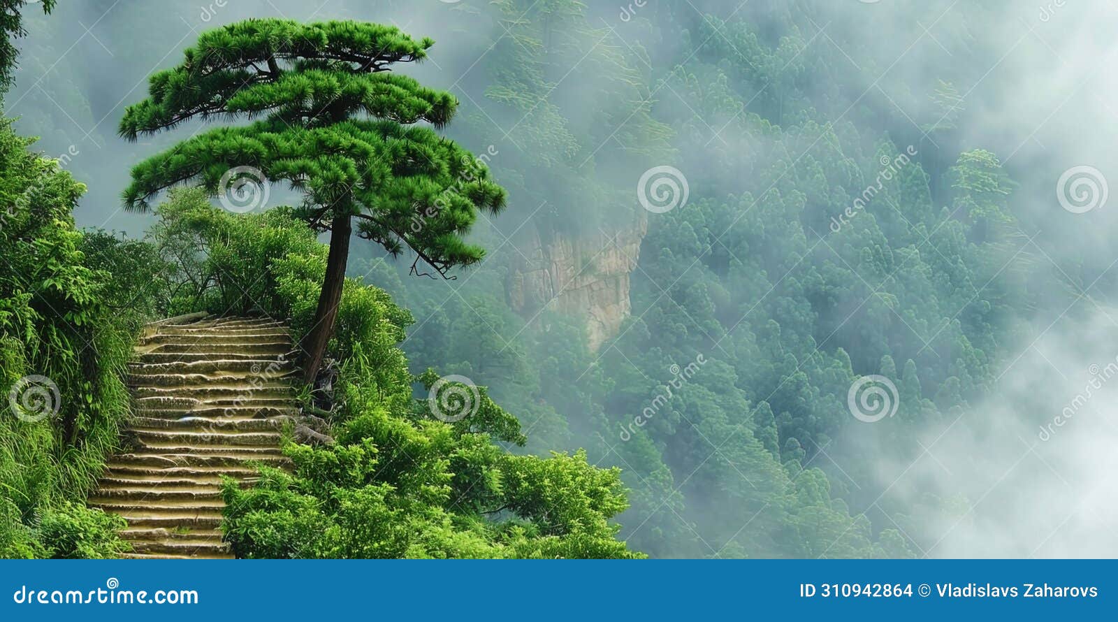 Stone Steps Ascending Towards a Large Tree in a Park Stock Illustration ...