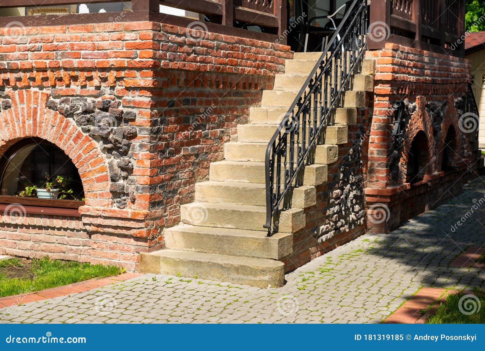 Stone Steps at a Brick Building Stock Image - Image of house, urban ...