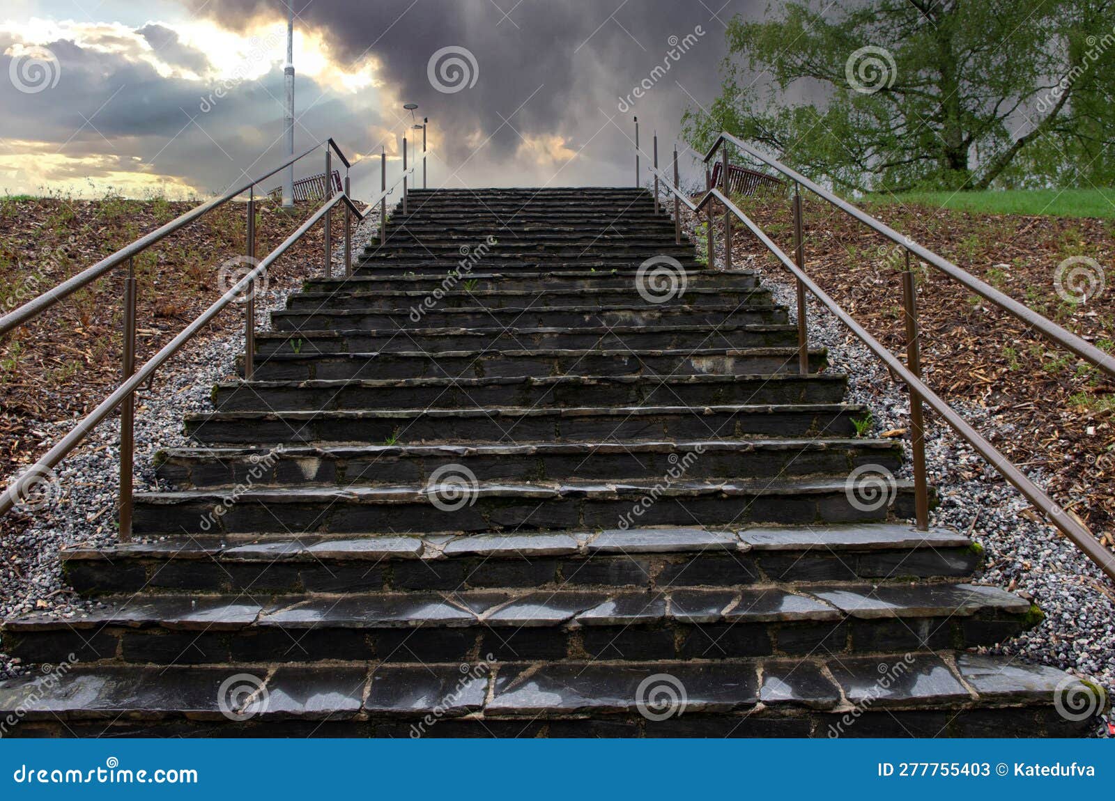 Stone steps, cloudy sky stock image. Image of clouds - 277755403
