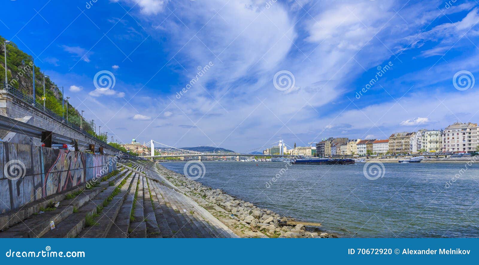 Stone Steps Down To the Bank of the Danube.Budapest Stock Photo - Image ...