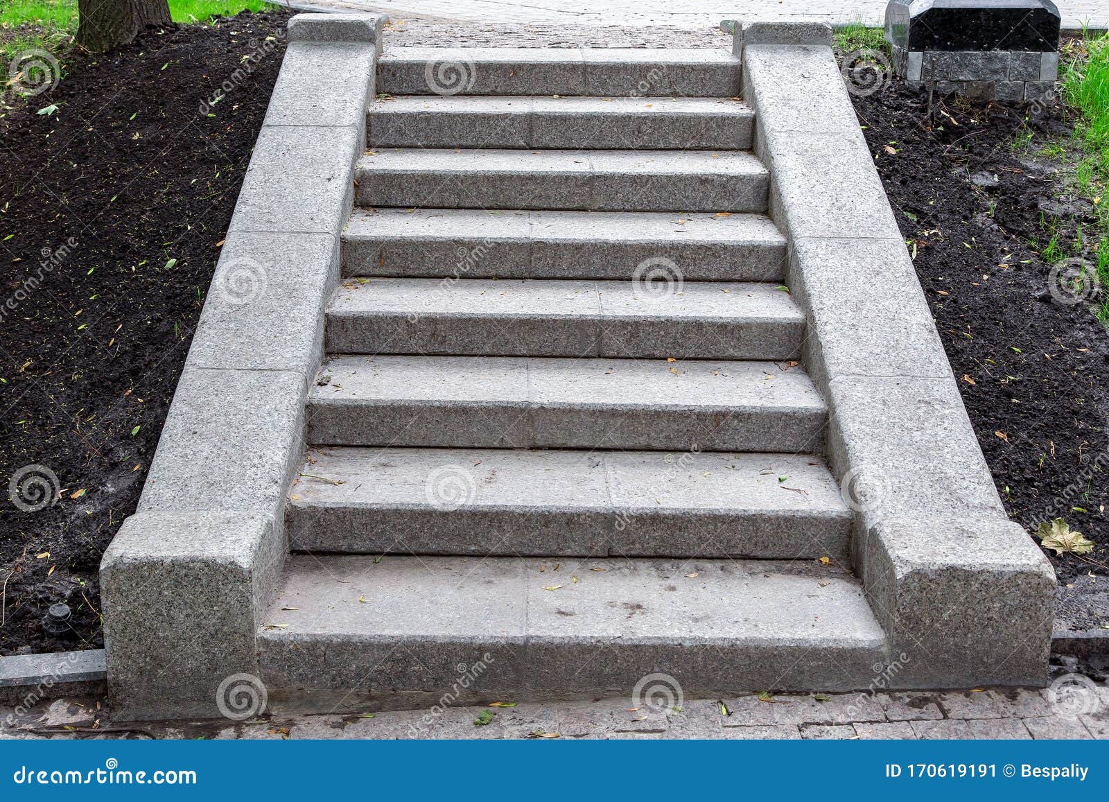 Stone Steps of Gray Granite Blocks on a Slope. Stock Image - Image of ...