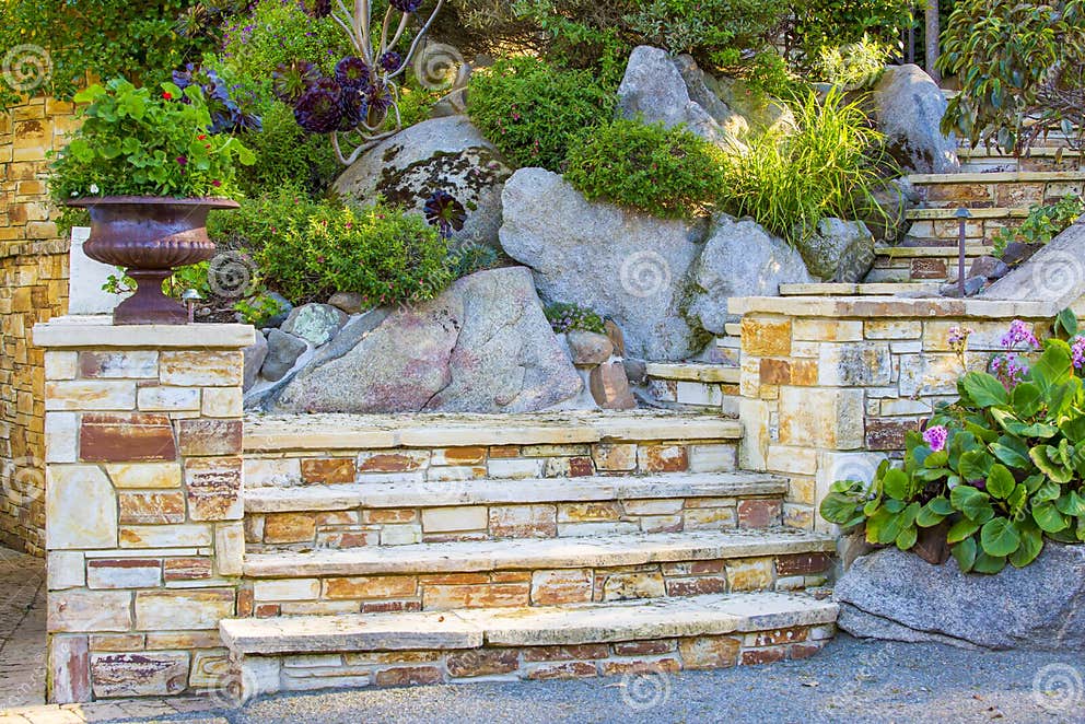 Stone Steps and Landscape Design Stock Image - Image of outdoor, rural ...