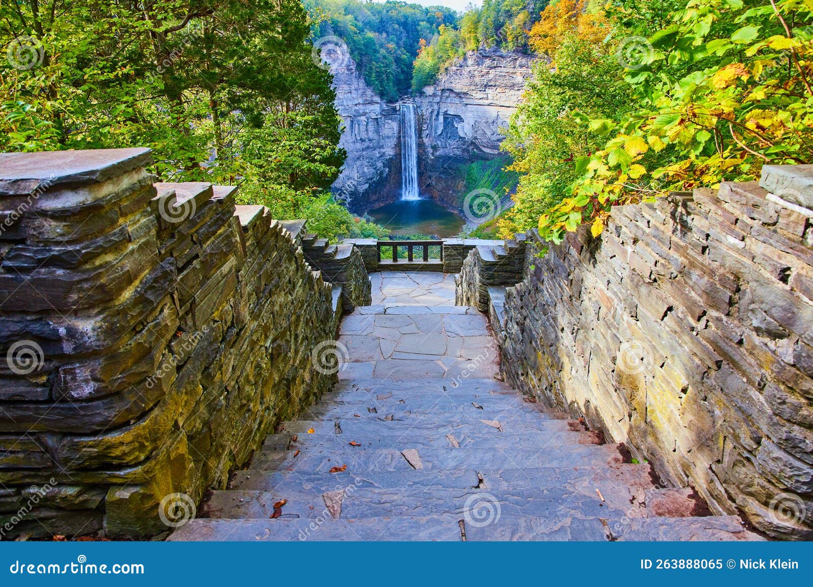Stone Steps Lead Down To Overlook of Huge Waterfall into Canyon ...
