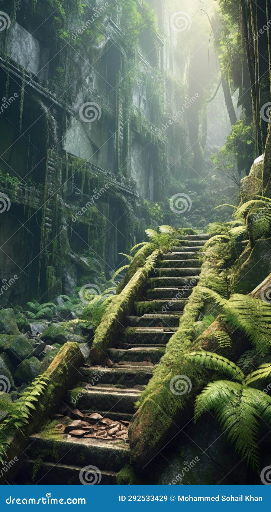 Stone Steps Path Surrounded by Rain Forest Selective Focus Background ...
