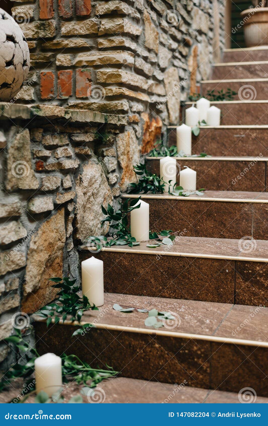On the Stone Steps There are Candles Near the Wall Stock Photo - Image ...