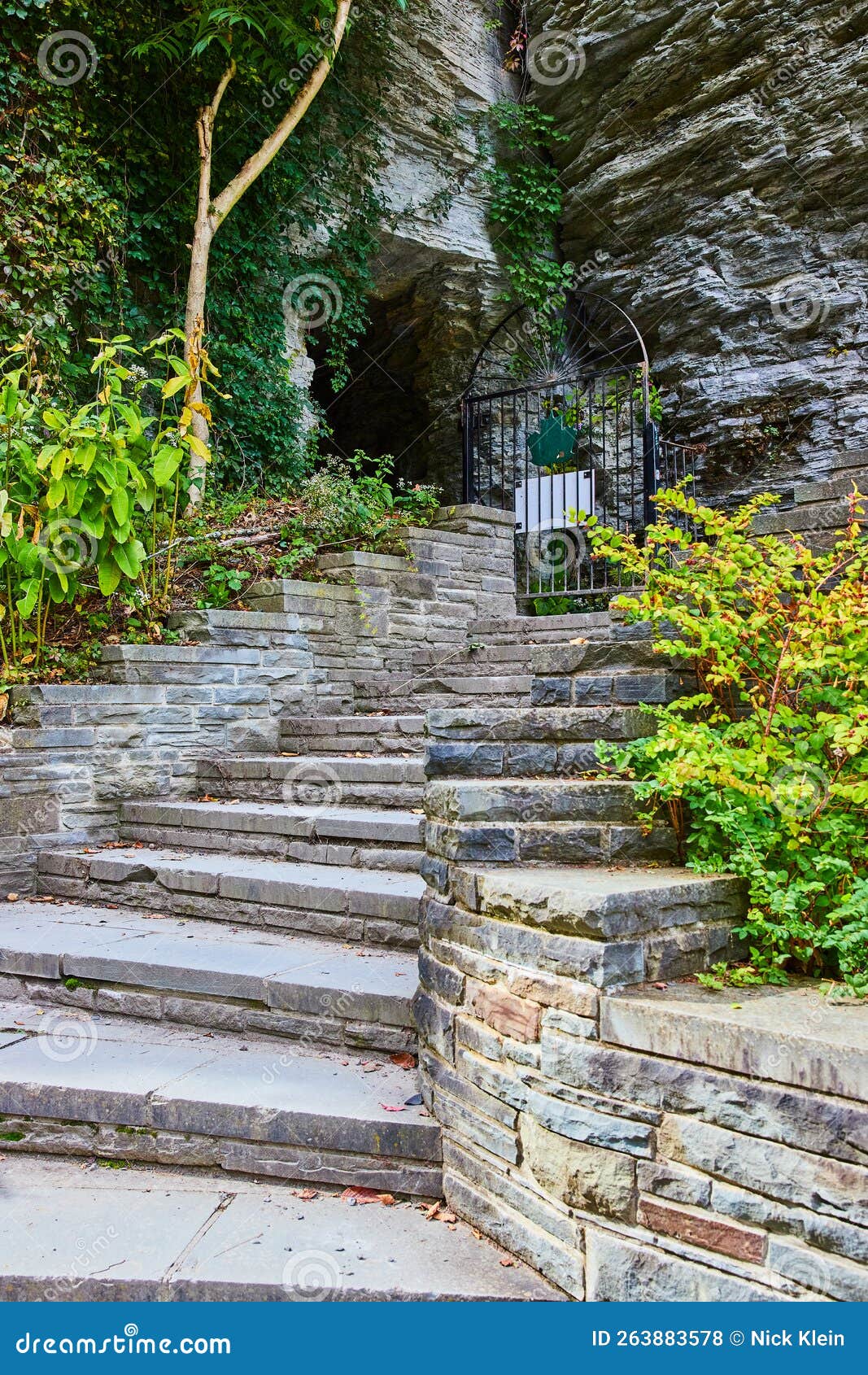 Stone Steps Winding Up into Cliff Wall with Tunnel Stock Photo - Image ...
