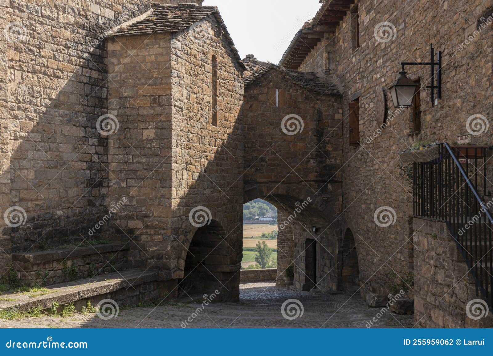 Street in the Medieval Village of Ainsa in the Pyrenees Stock Photo ...