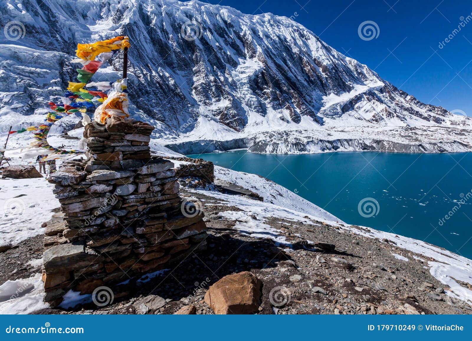 Stone Stupa with Prayer Flags Near Tilicho Lake. Nepal, Himalaya ... Stone Stupa with Prayer Flags Near Tilicho Lake. Nepal, Himalaya ...