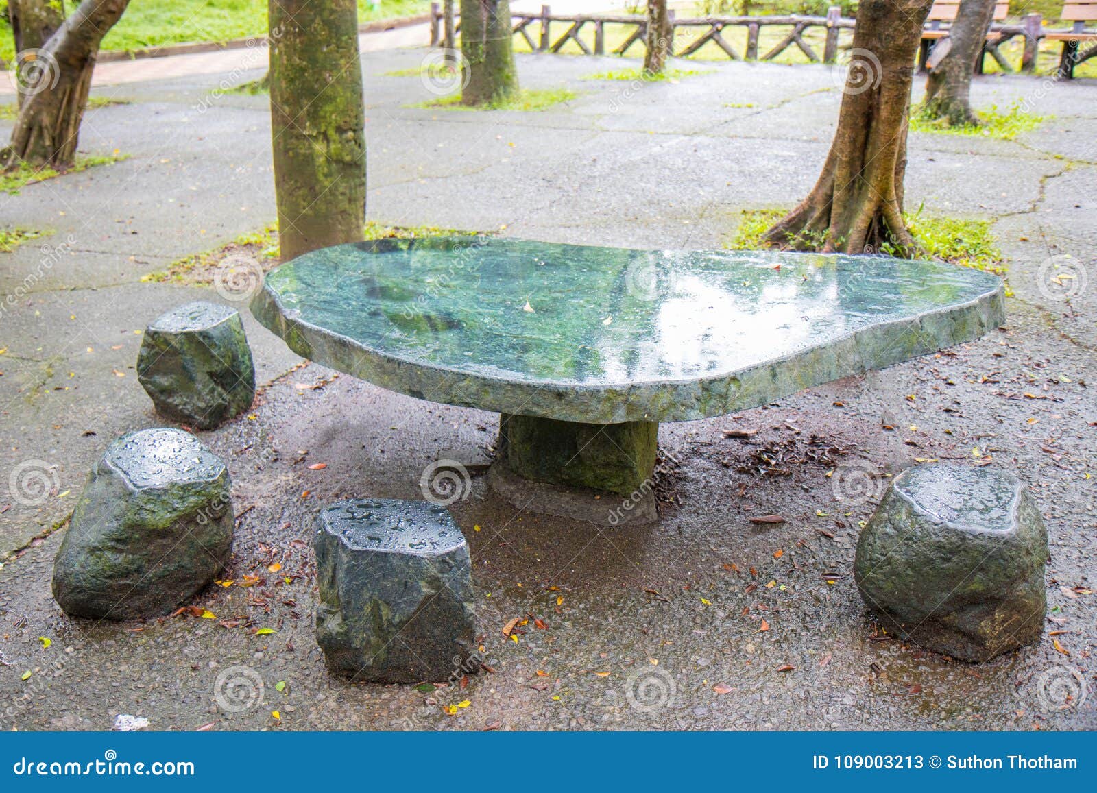 The Stone Table and Bench in the Garden. Stock Image - Image of ...