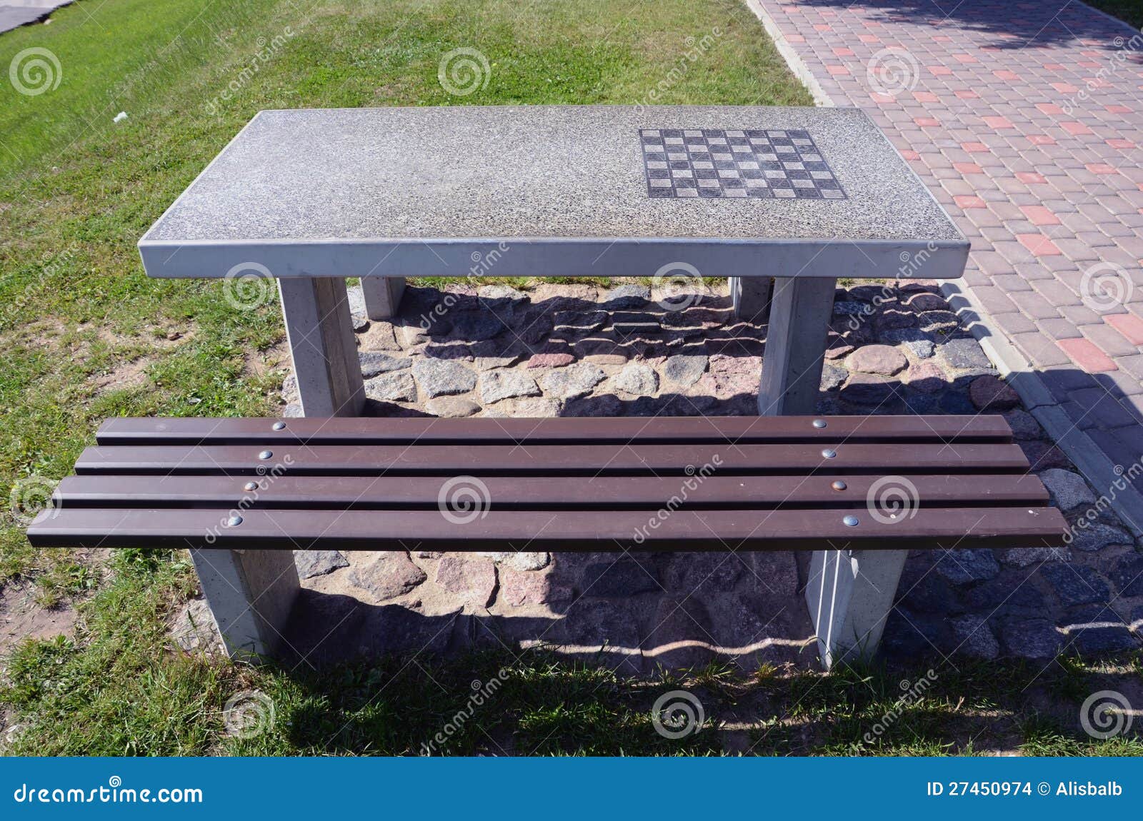 Stone Table in City Park with Chessboard Stock Photo - Image of leisure ...