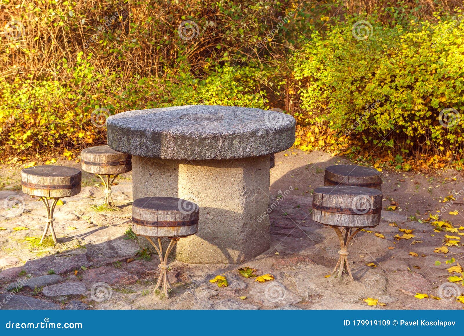 Stone Table and Log Stools in the Park Stock Image - Image of outdoors ...