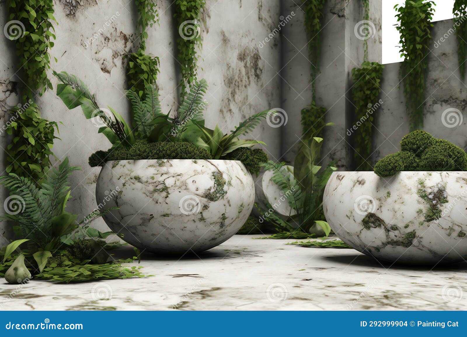 A Stone Terrace with Plants and Ferns Stock Illustration - Illustration ...