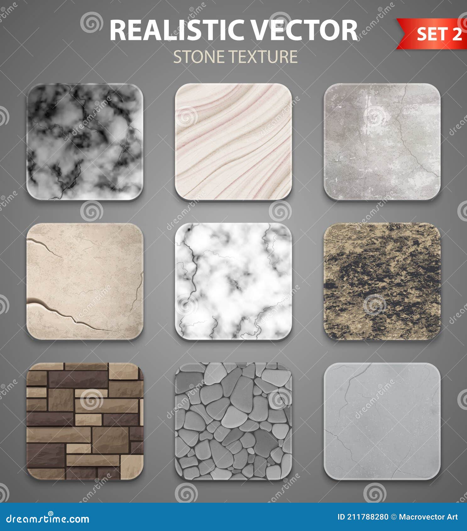 Stone Texture Samples Realistic Set Stock Vector - Illustration of ...