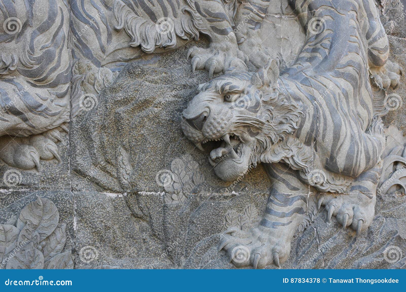 Stone tiger wall stock photo. Image of asia, beautiful - 87834378
