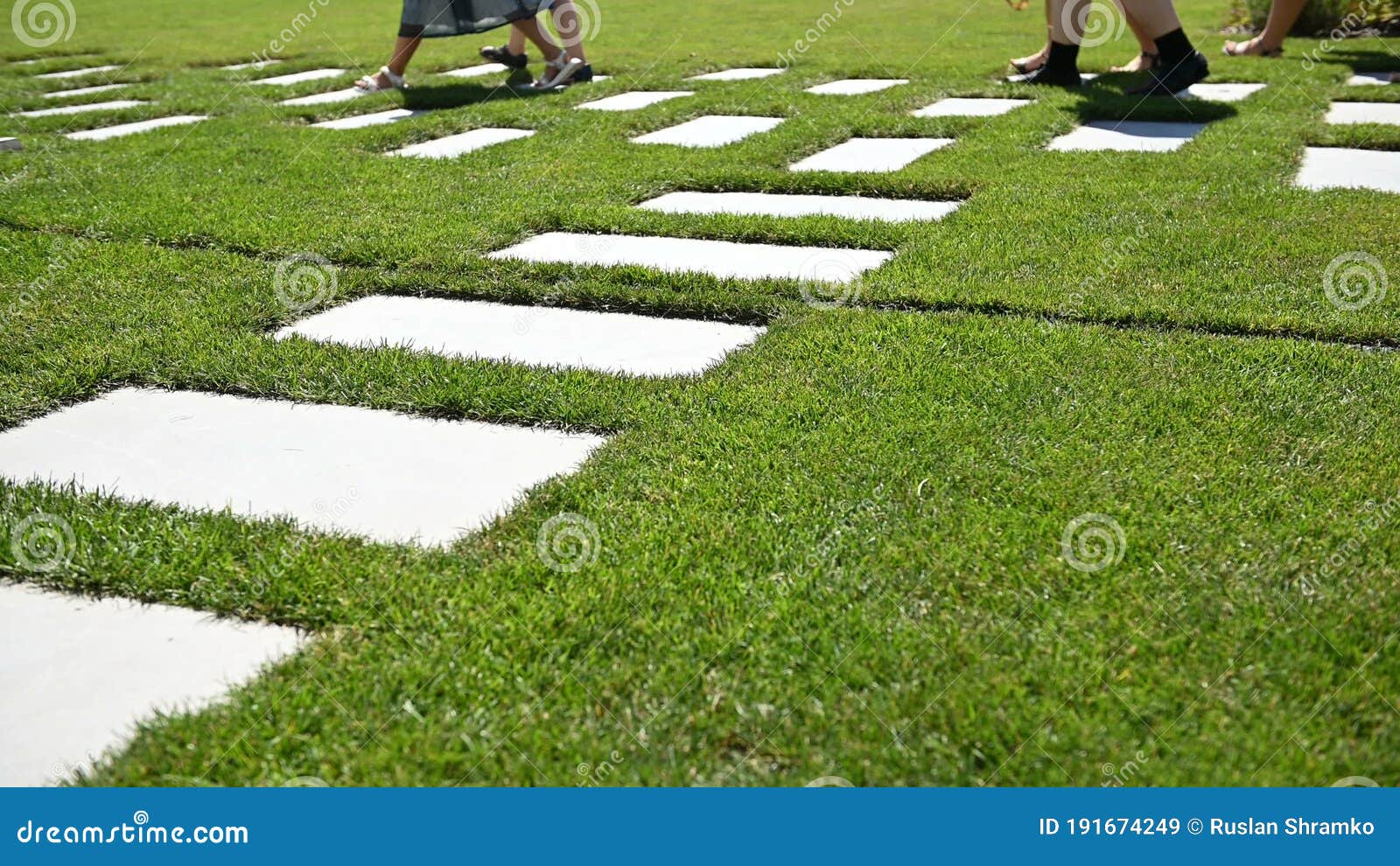 Stone Tile Path on Green Grass in Park Stock Video - Video of park ...