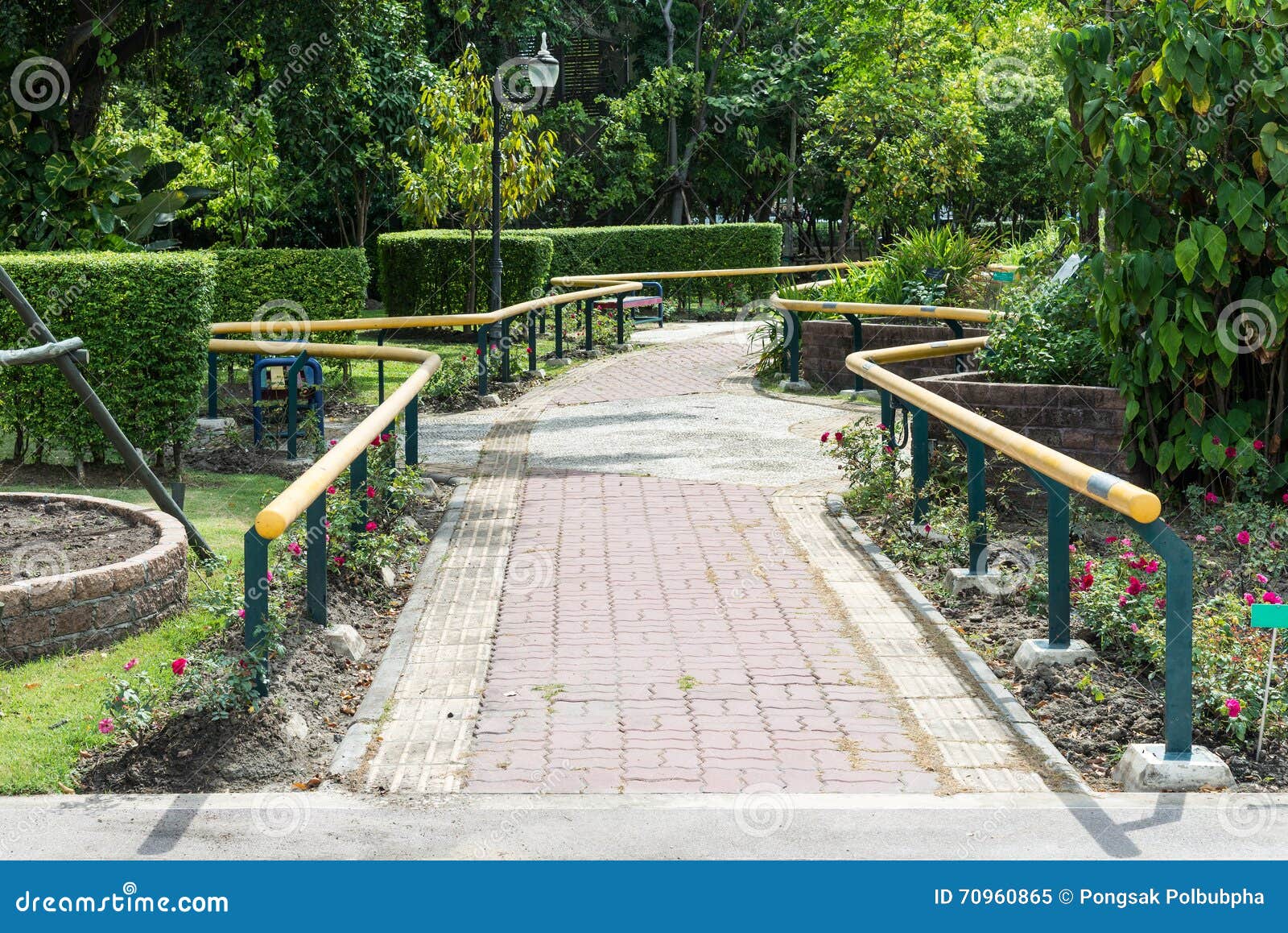 Stone Tile Pathway With Metal Handrails Royalty-Free Stock Photography ...