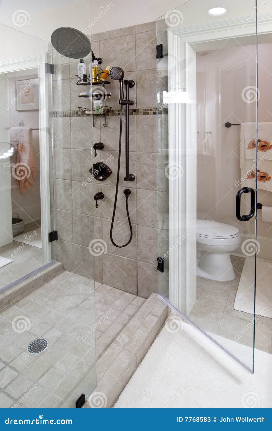 Stone tile shower stock image. Image of twin, immaculate - 7768583