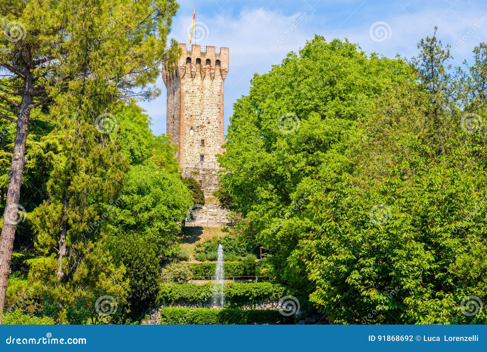 Stone Tower Garden Medieval Castle Fountain Stock Photo - Image of ...