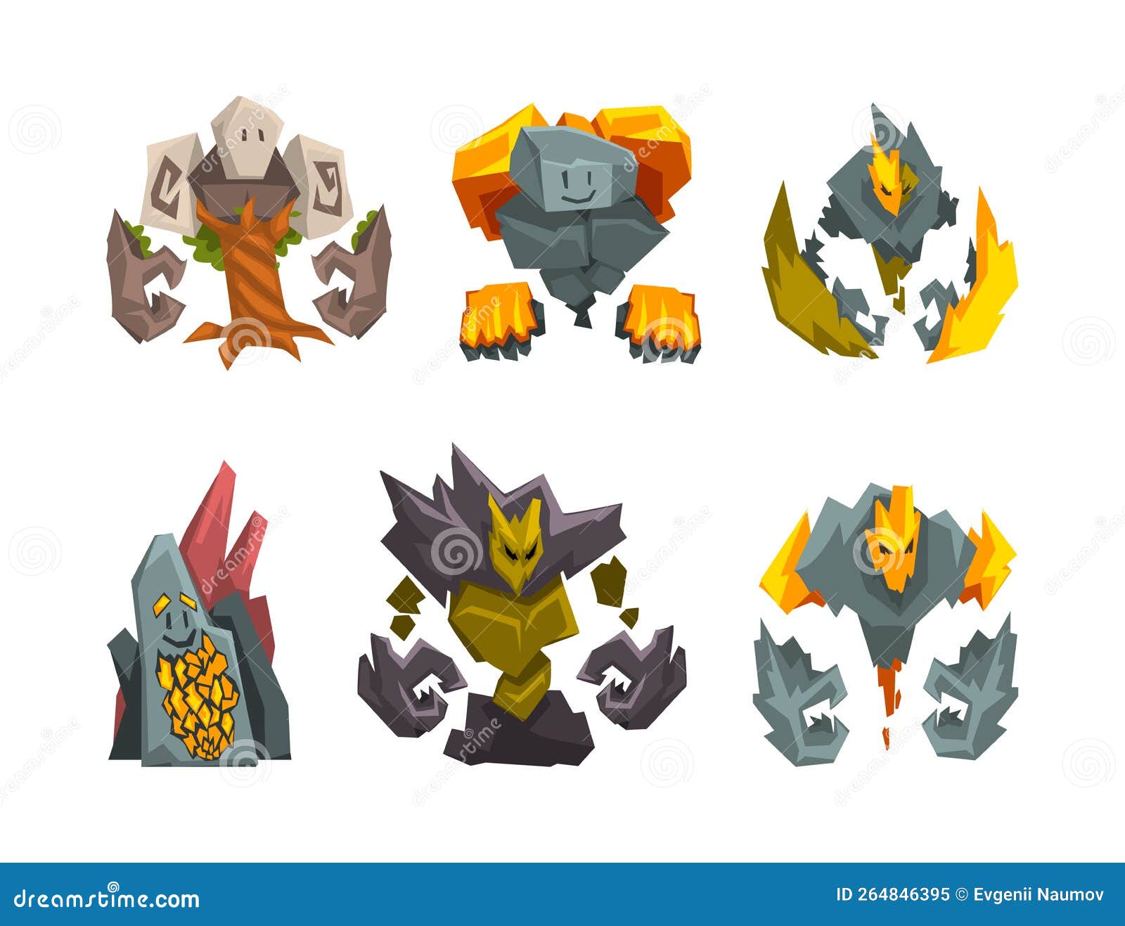 Stone and Tree Fantastic Elemental Creature Vector Set Stock Vector ...