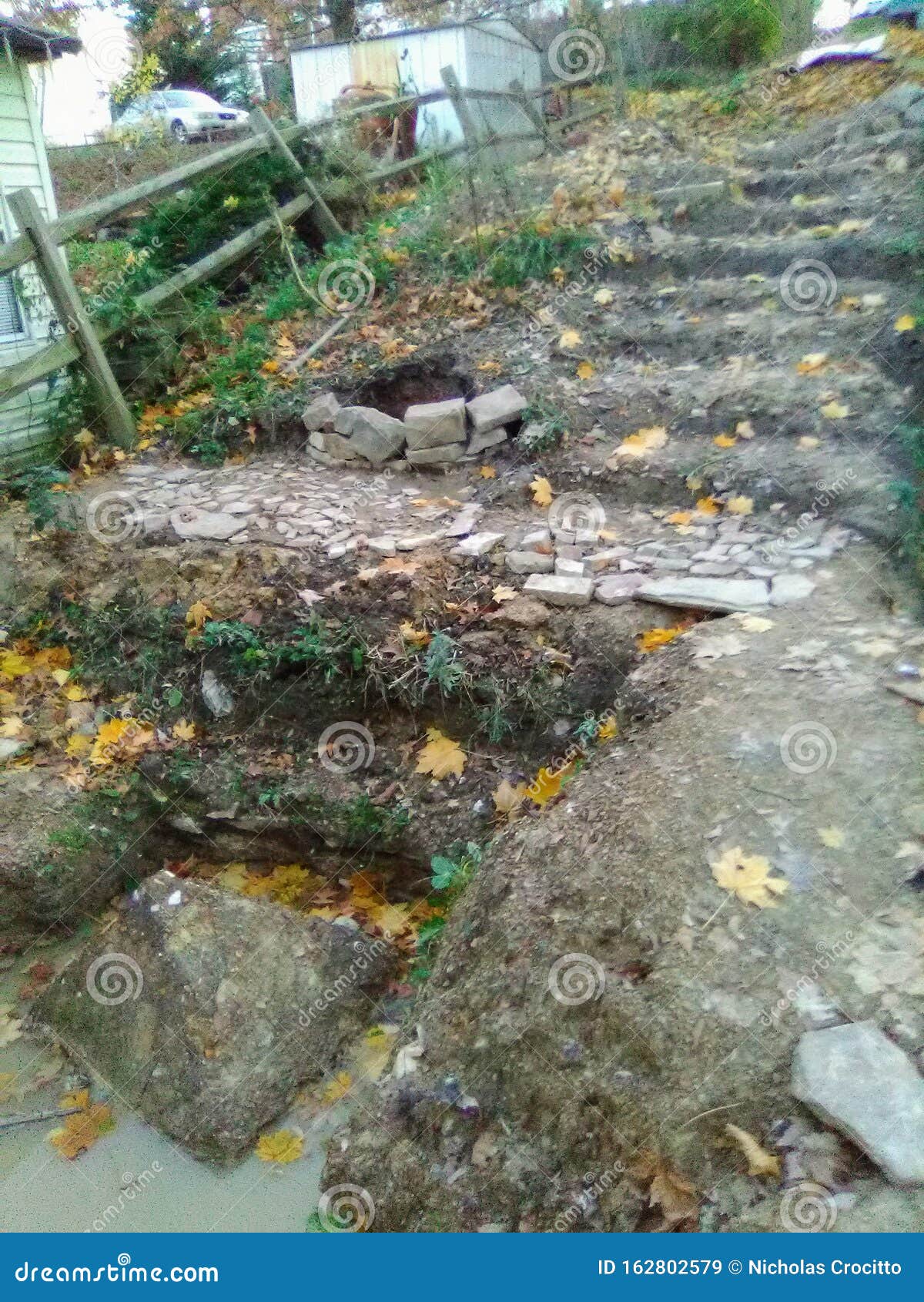 Stone walk way with pit editorial stock image. Image of walk - 162802579