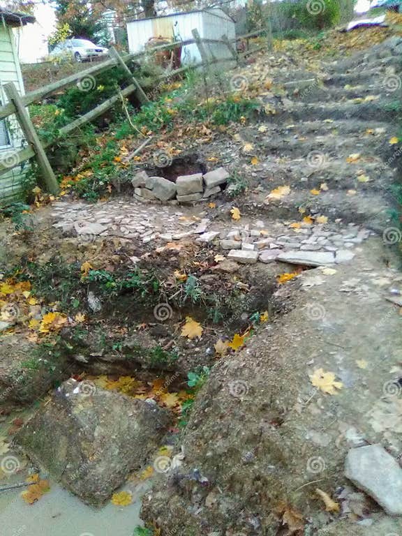 Stone walk way with pit editorial stock image. Image of walk - 162802579