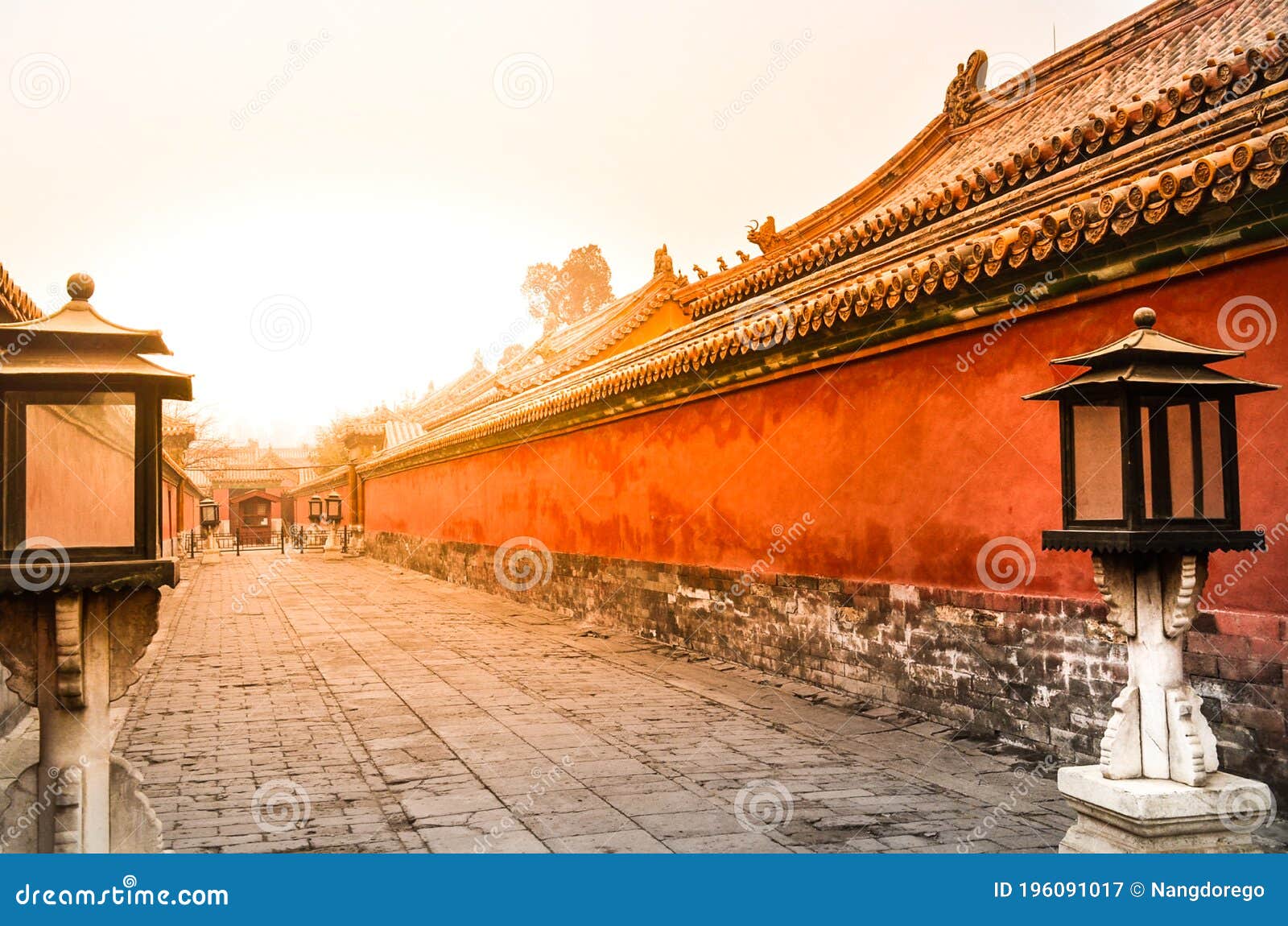 Stone Walking Path Side of Red Wall of Forbidden Palace with Bright ...