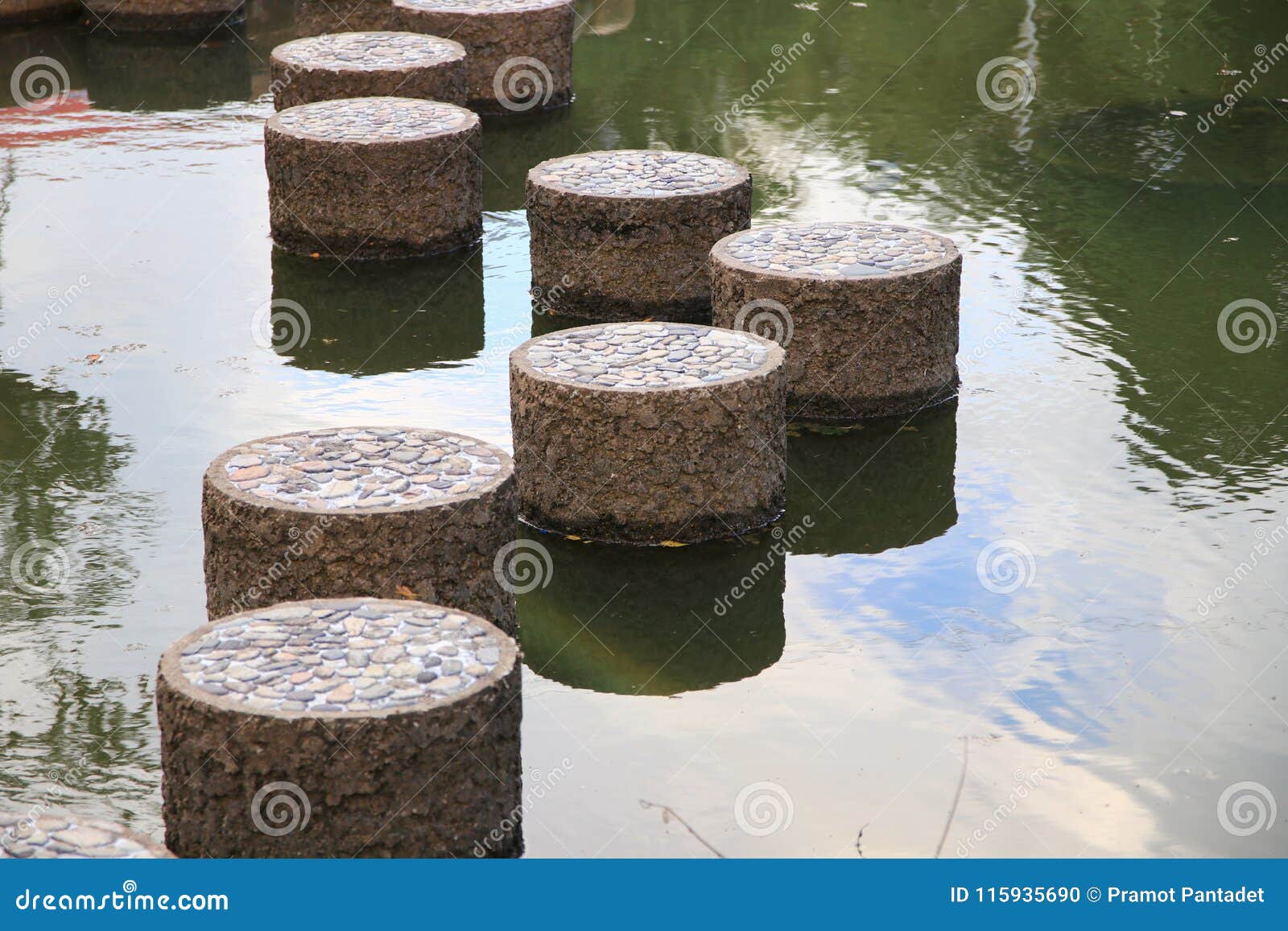 Stone Walkway Across the Pool in Public Park Stock Photo - Image of ...