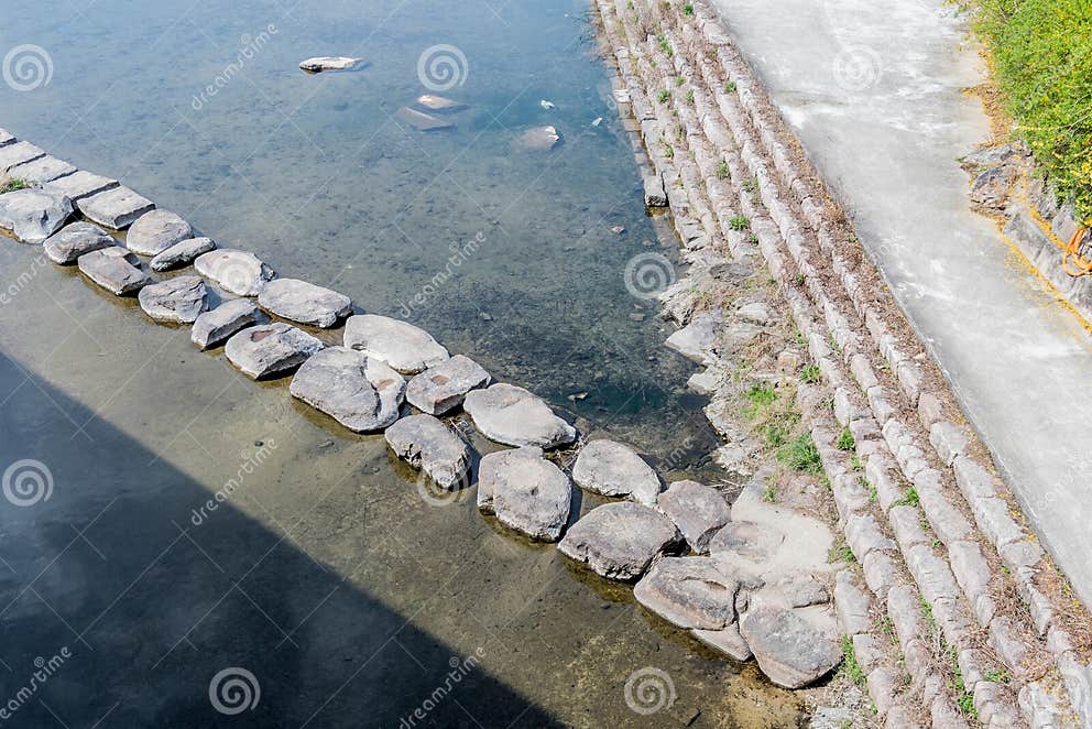 Stone Walkway Across and beside River Stock Photo - Image of rural ...