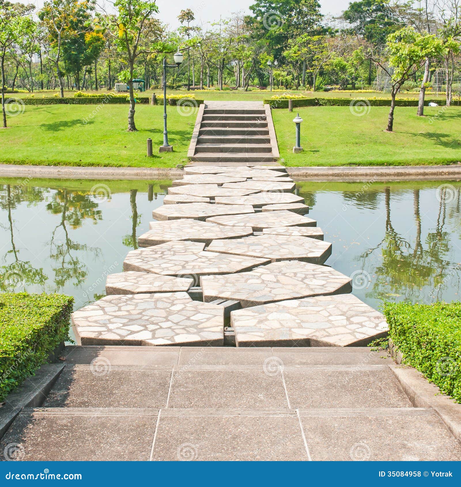 Stone walkway stock photo. Image of green, park, mist - 35084958