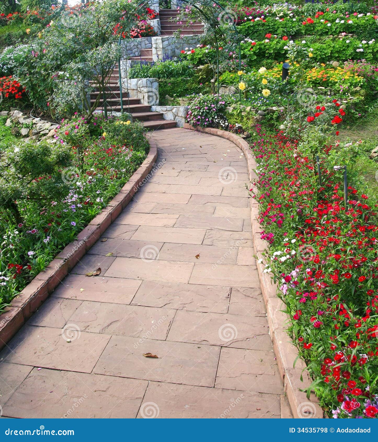 Stone Walkway in Flower Garden Stock Photo - Image of natural ...