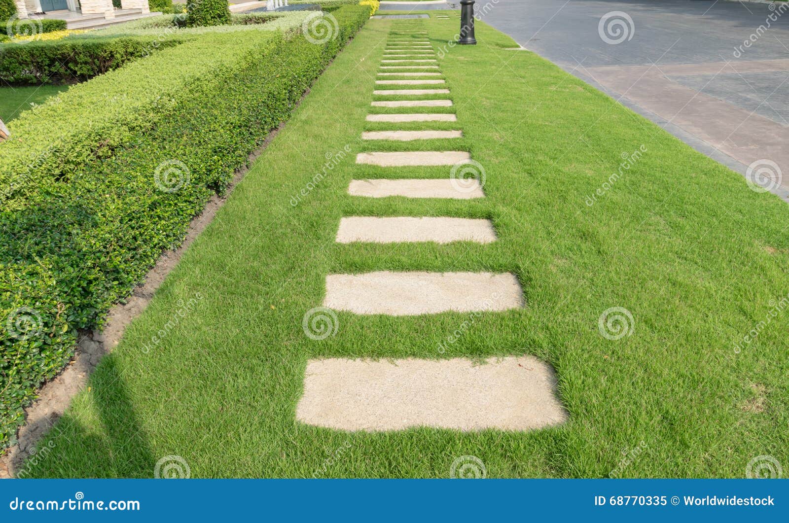 Stone Walkway on Green Grass Stock Image - Image of path, natural: 68770335
