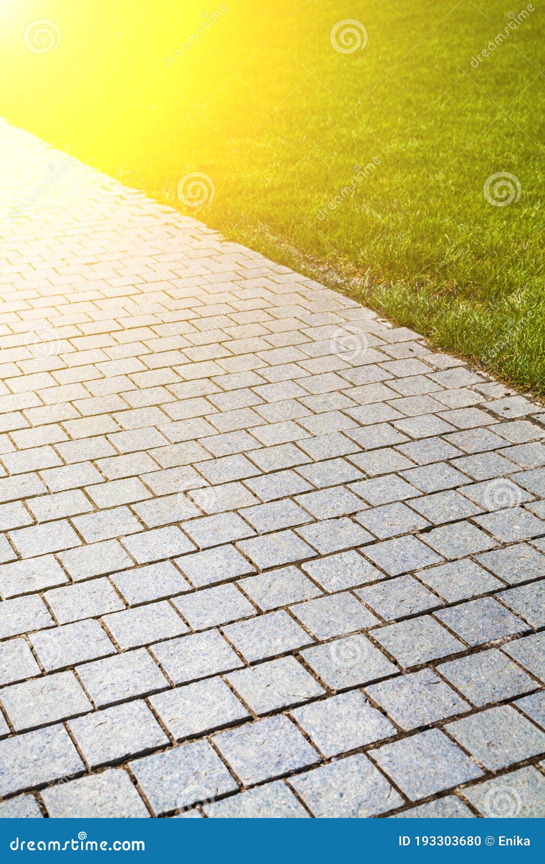 Stone Walkway and Green Lawn in the Park Stock Photo - Image of brick ...